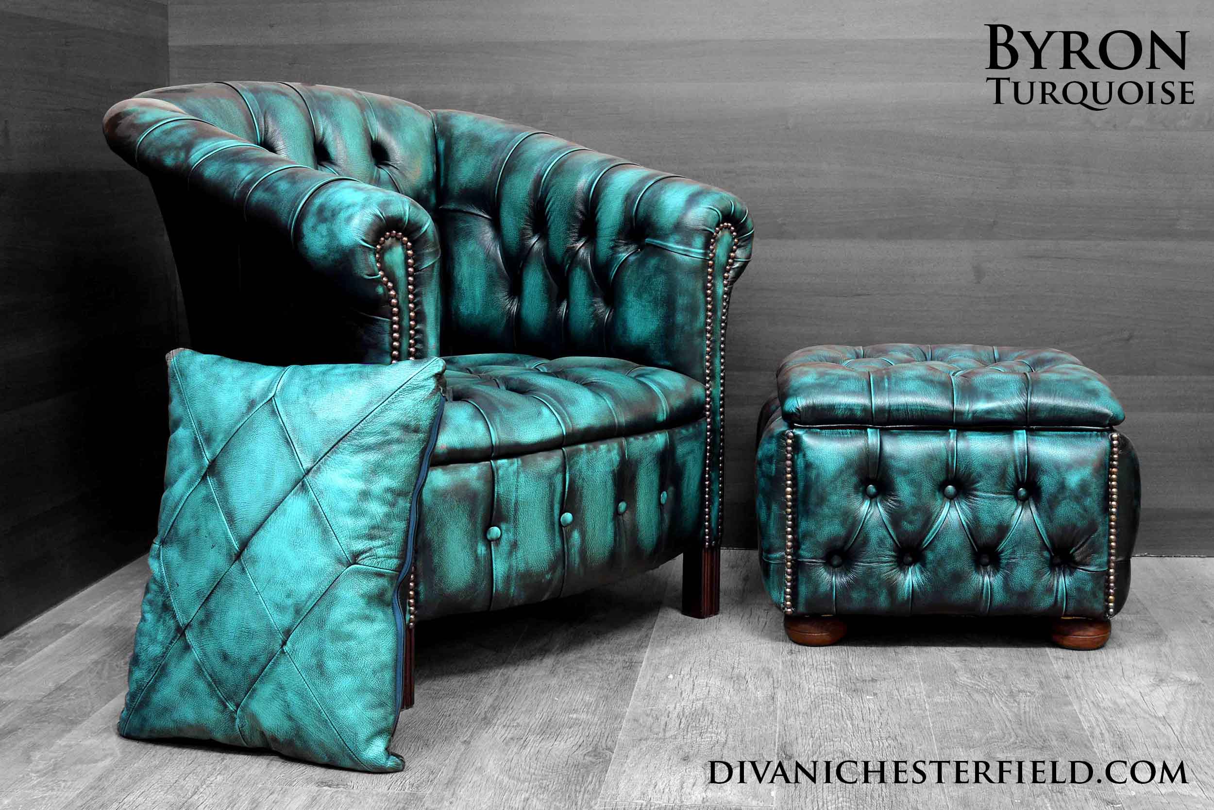 Poltrona Chesterfield Vintage Pelle Celeste Turchese Nuova Fabbricata ...